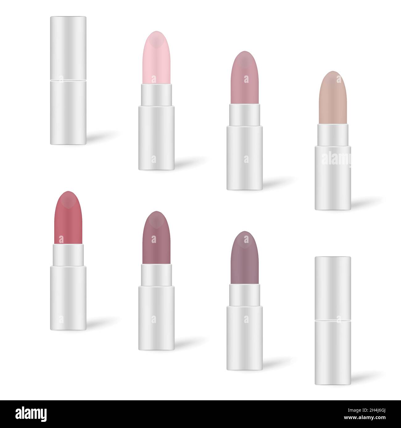 Color lipstick in silver tube set. Lip rouge isolated on white ...