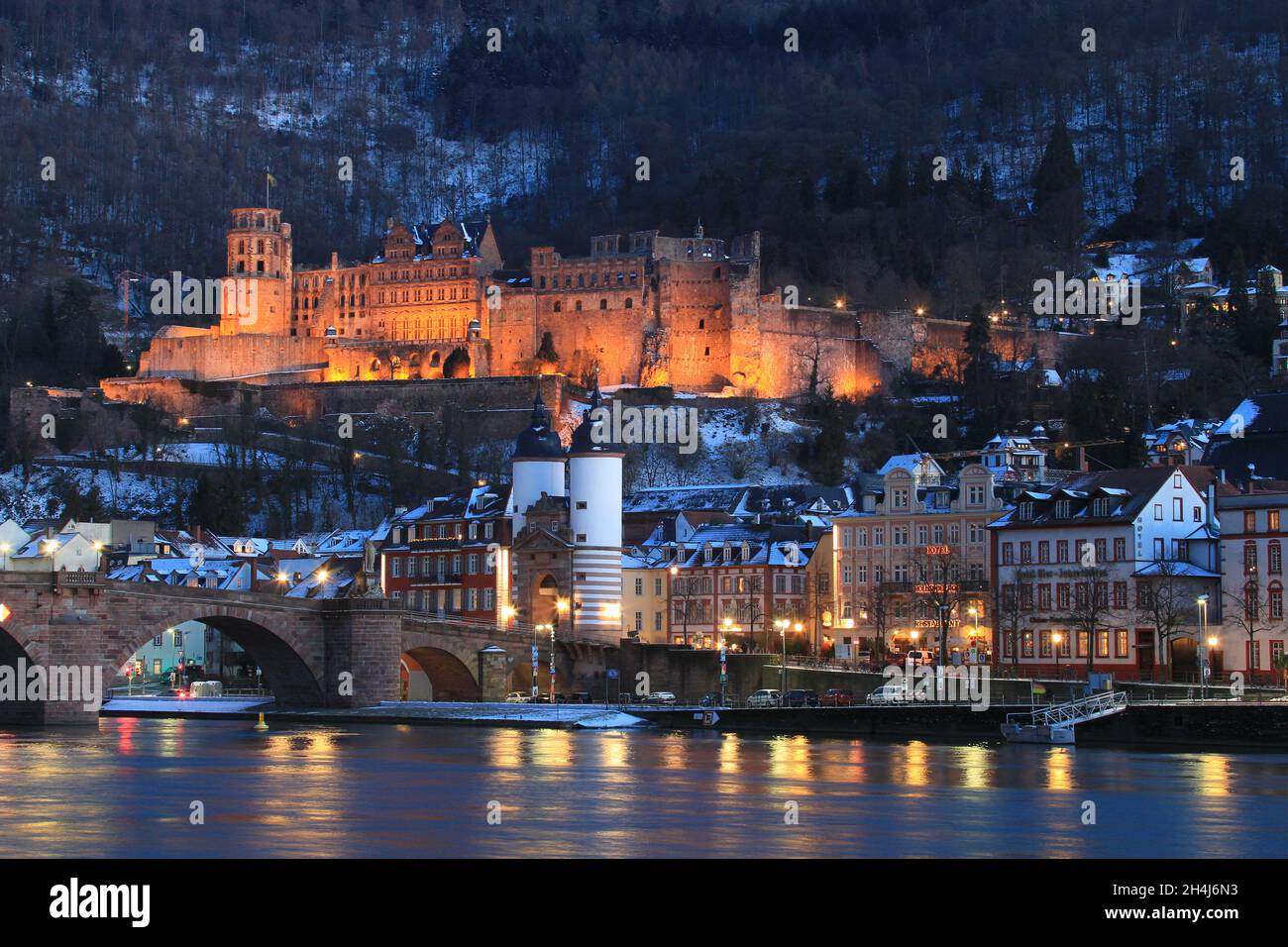 Heidelberg, Germany, at Dawn in Winter with Castle, Old Bridge and ...