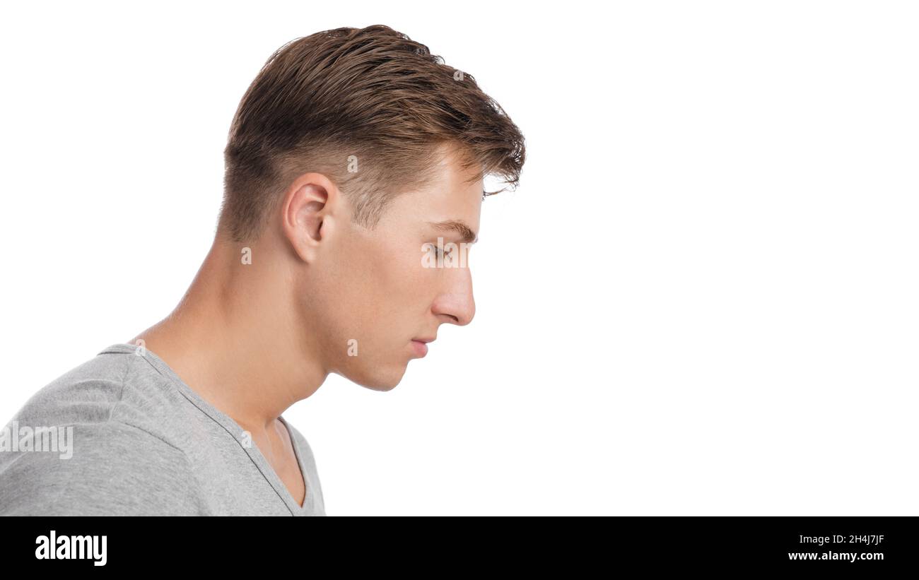 Calm sad serious millennial caucasian attractive male suffering from ...