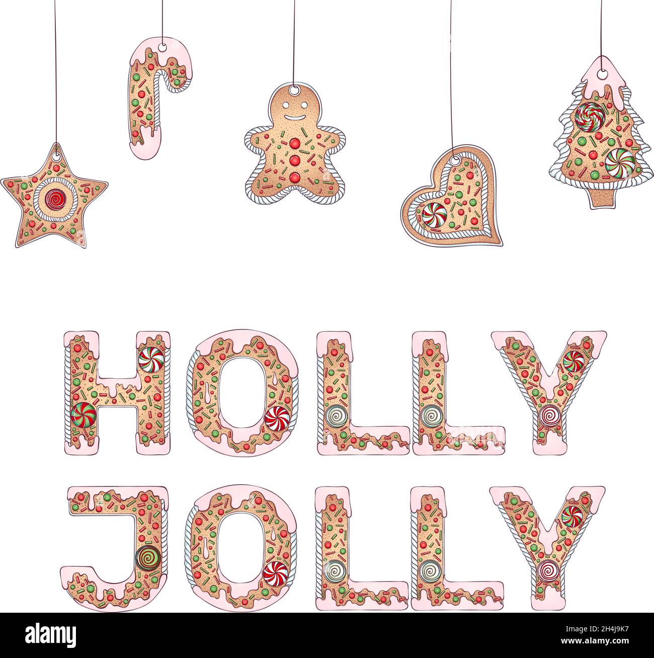 Gingerbread lettering holly jolly color Stock Vector Image & Art - Alamy