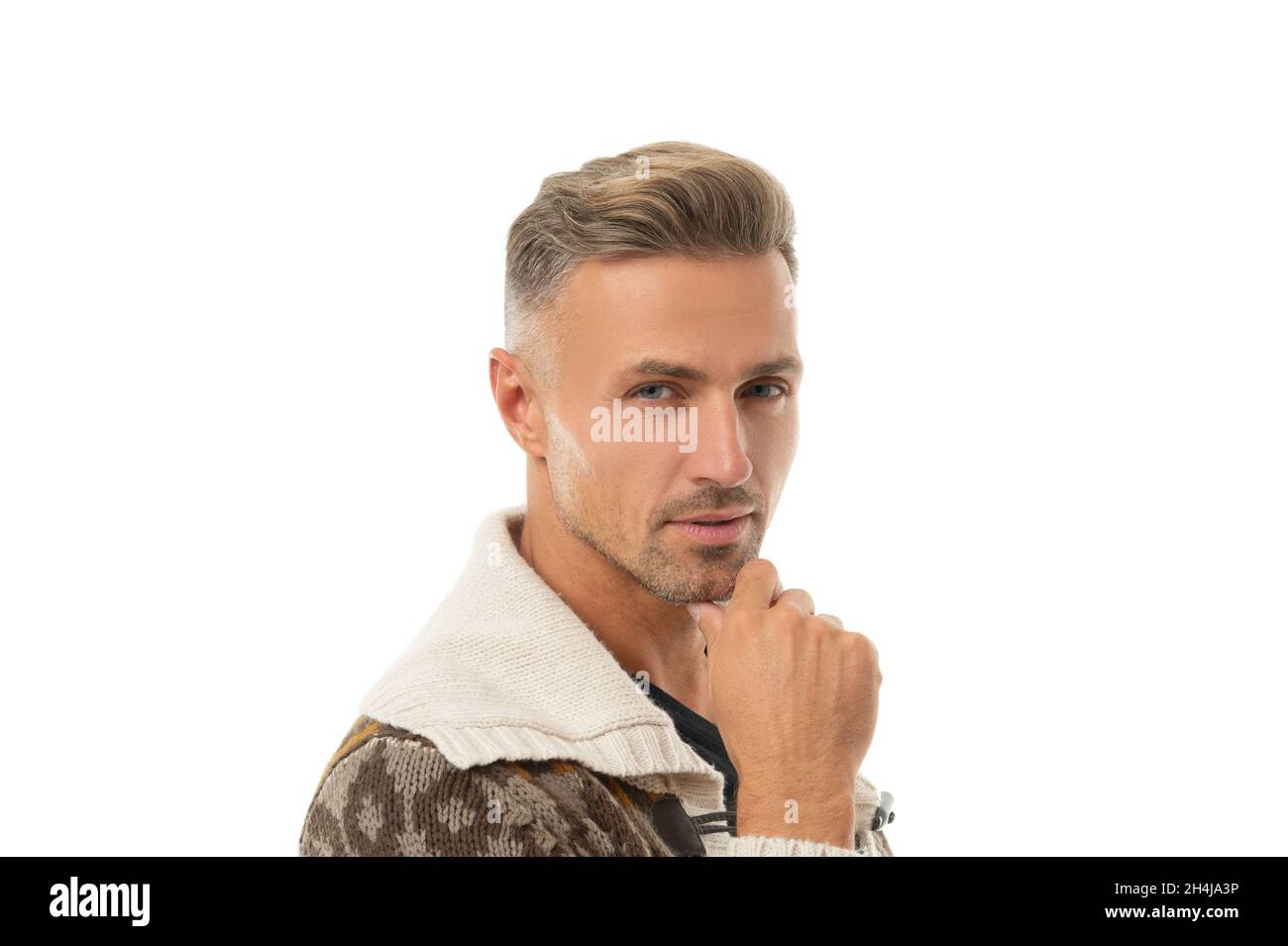 Three-quarter face portrait. Man with handsome face. Portrait of guy ...