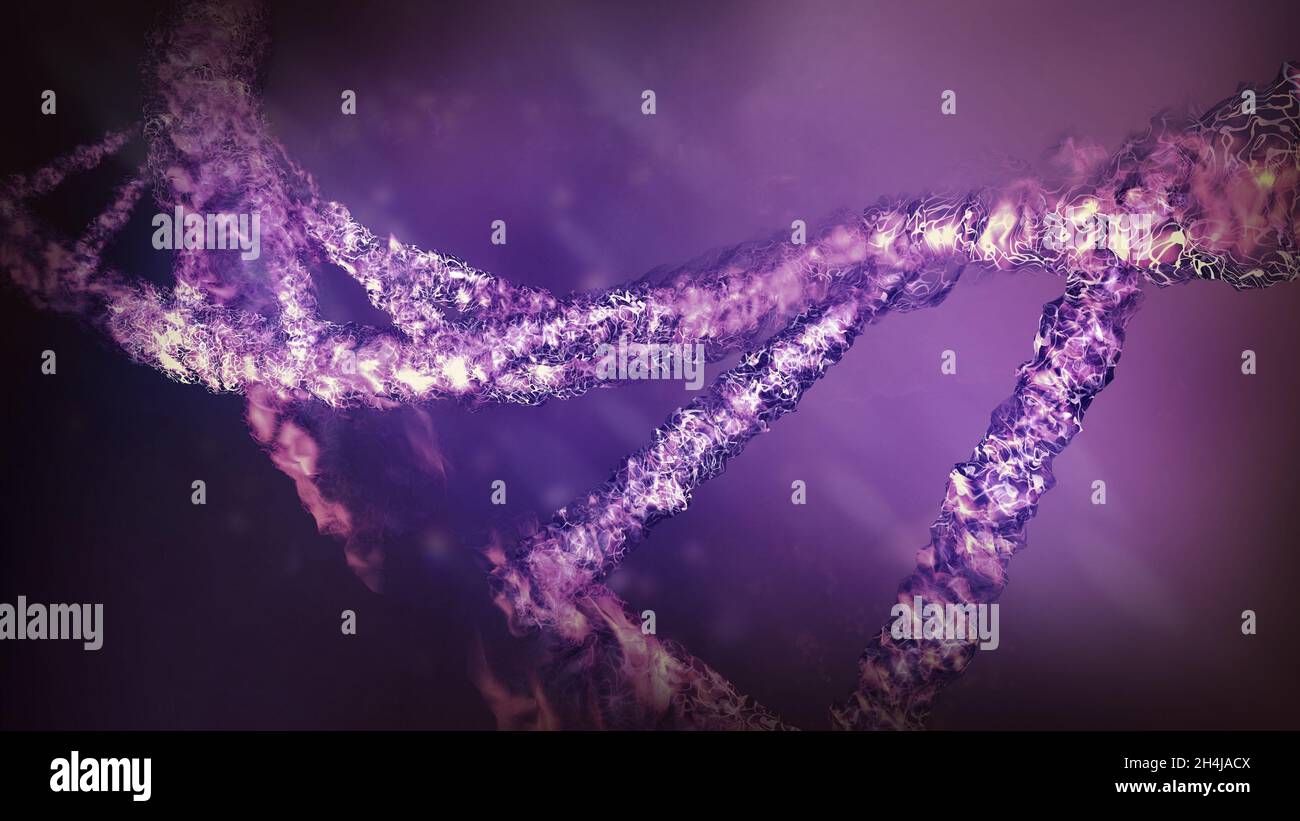 Three-dimensional DNA strand in virtual space, 3D render Stock Photo ...