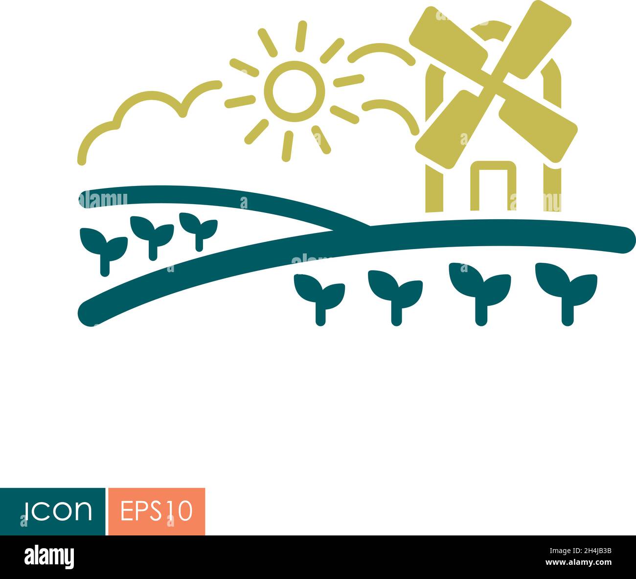 Rural landscape with windmill icon. Agriculture sign. Graph symbol for ...