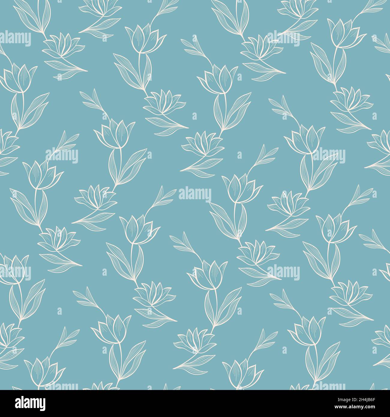 Line drawn floral print, seamless pattern. Beautiful botanical ...