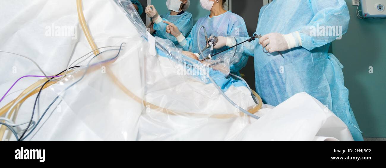 Large format image of minimally invasive surgery. Medical instruments ...