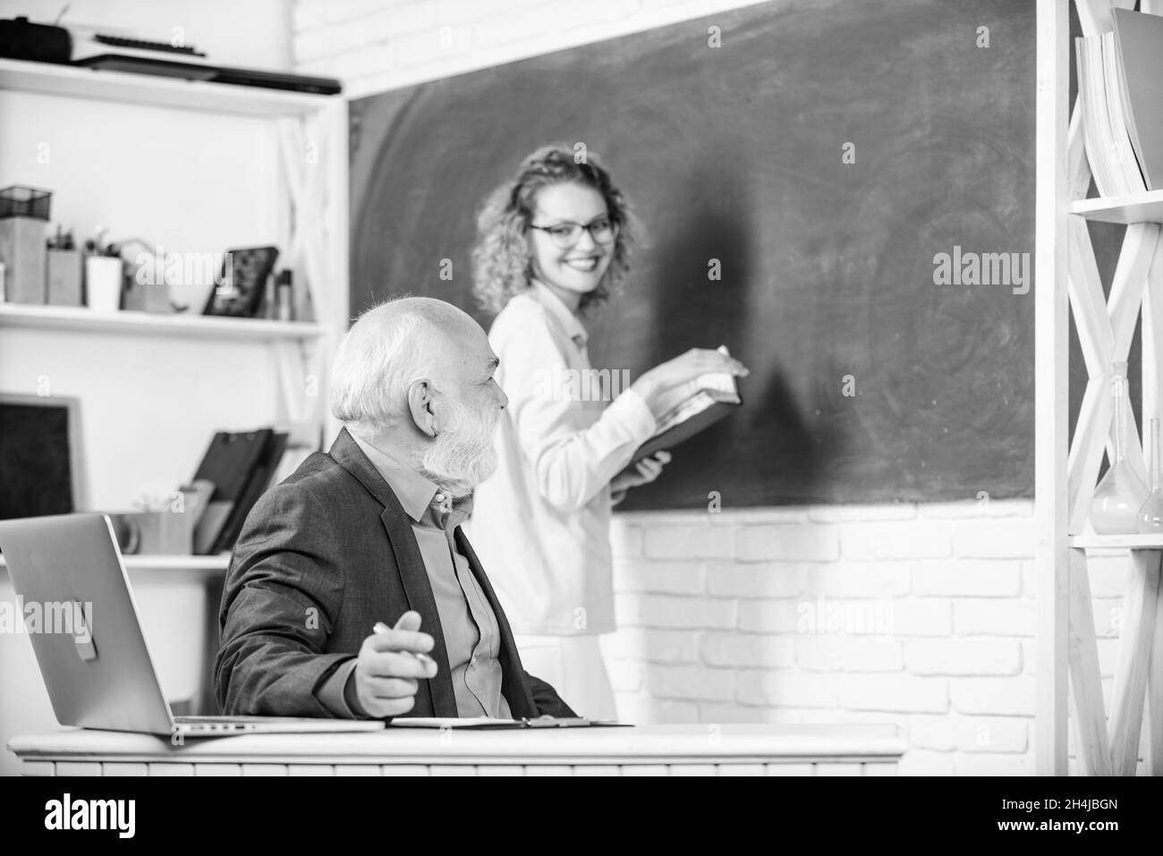 Teacher and student school lesson. Regular school lesson. Education is ...