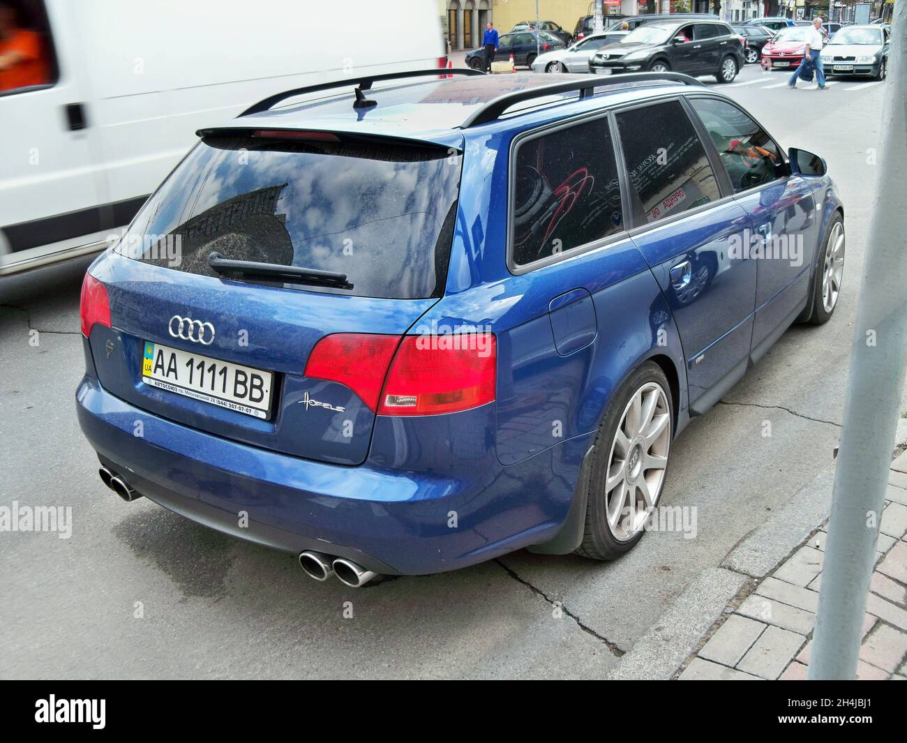 Kiev, Ukraine - August 25, 2010: Blue Audi RS4 Avant parked in the city ...