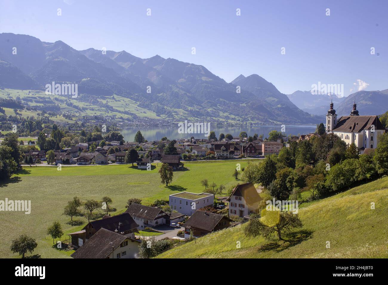 Beautiful view of a village in mountains, Sarnen, Switzerland Stock ...