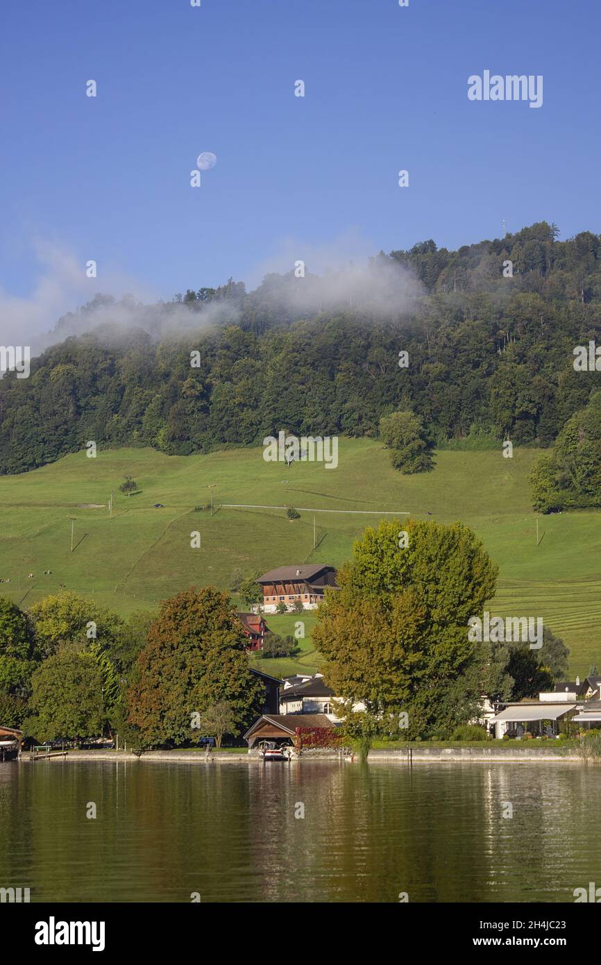 Beautiful view with a lake in mountains in Sarnen Switzerland Stock ...