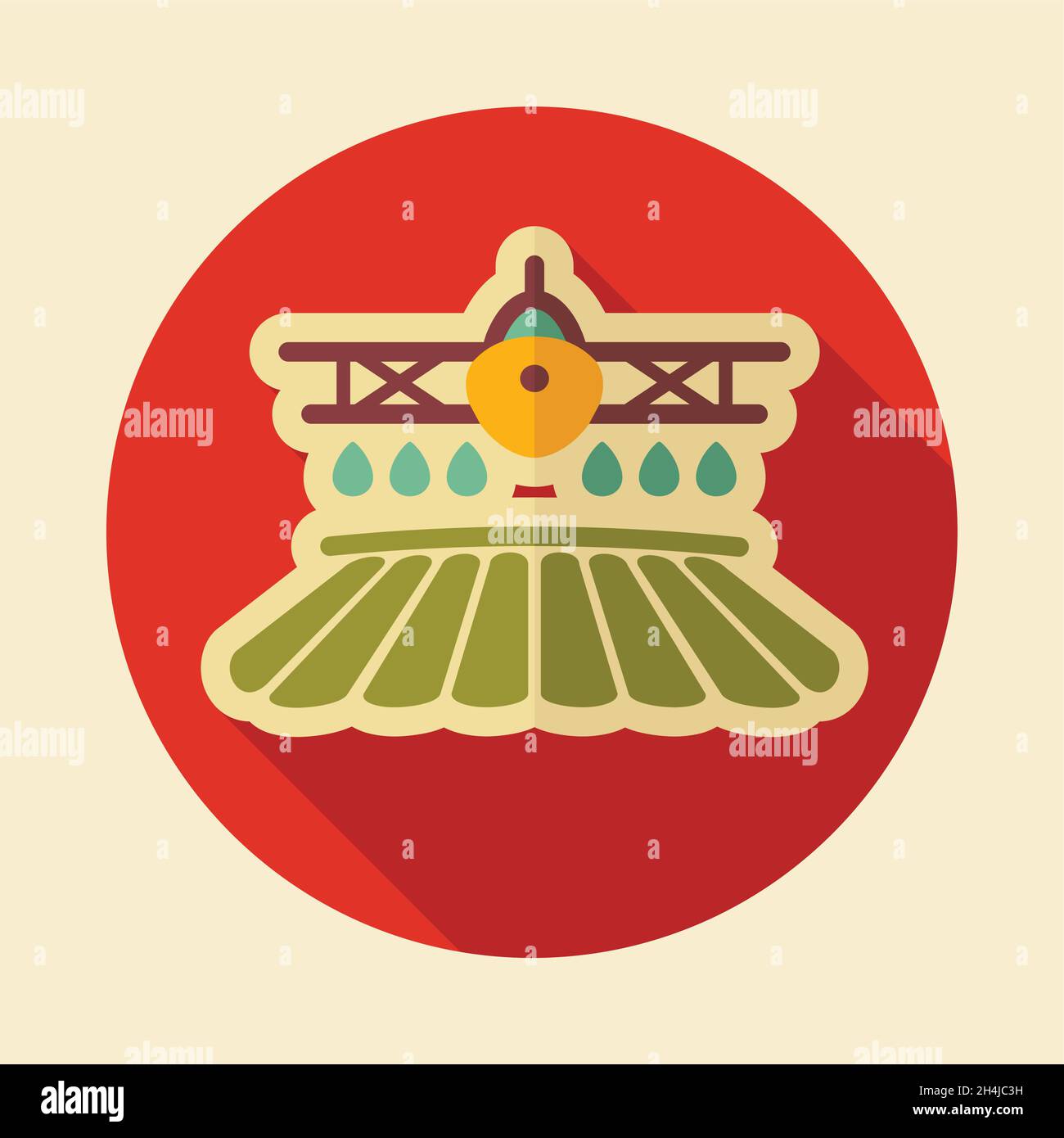 Crop duster airplane spraying a farm field icon. Agriculture sign ...