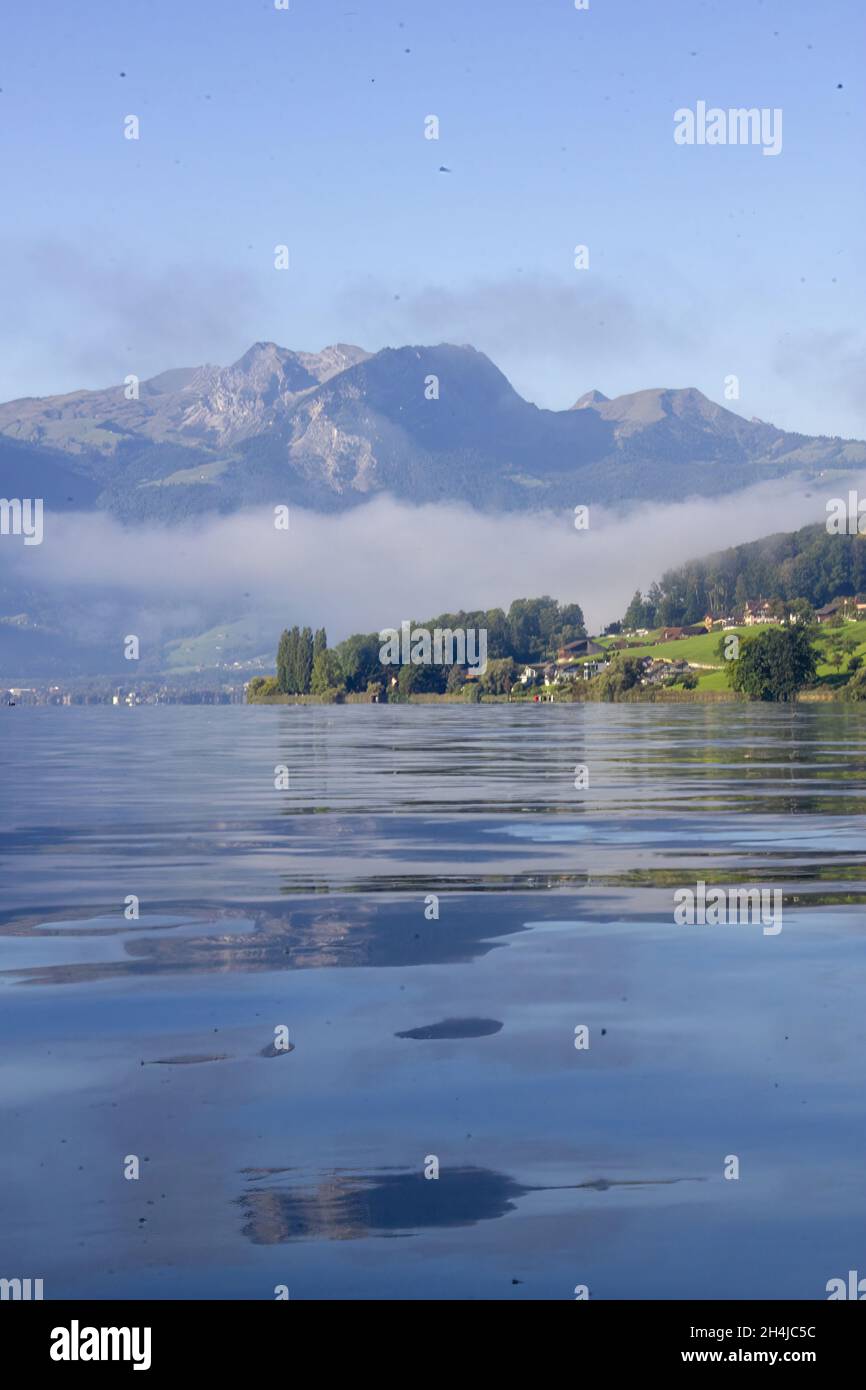 Beautiful view with a lake in mountains in Sarnen Switzerland Stock ...
