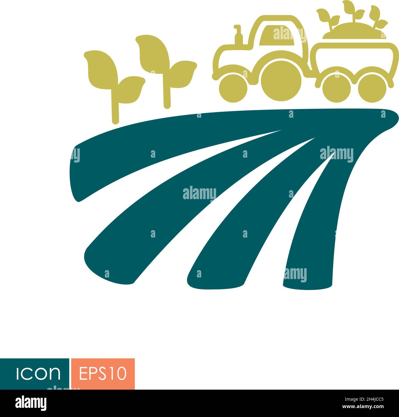 Tractor on field harvest seedling flat icon. Agriculture sign. Graph ...