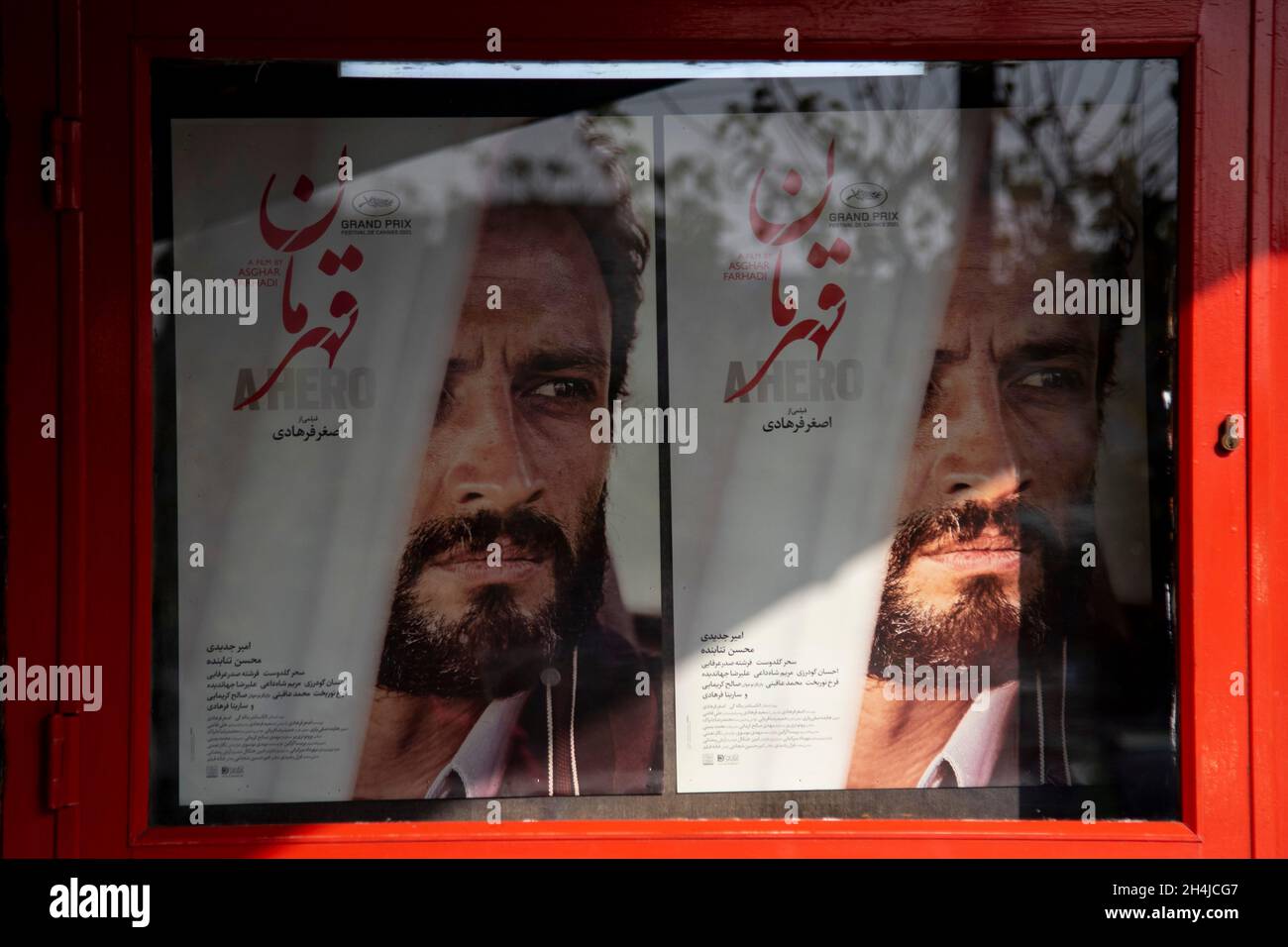 Tehran, Iran. 02nd Nov, 2021. Posters of "A Hero" movie . "A Hero" is a ...