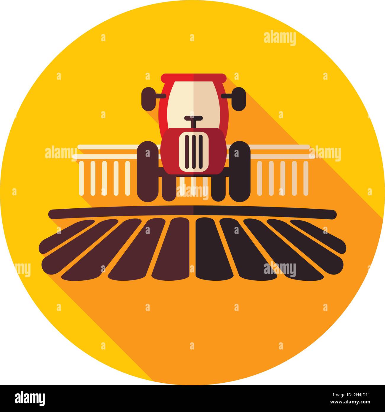 Tractor processes the earth a rural landscape icon. Agriculture sign ...