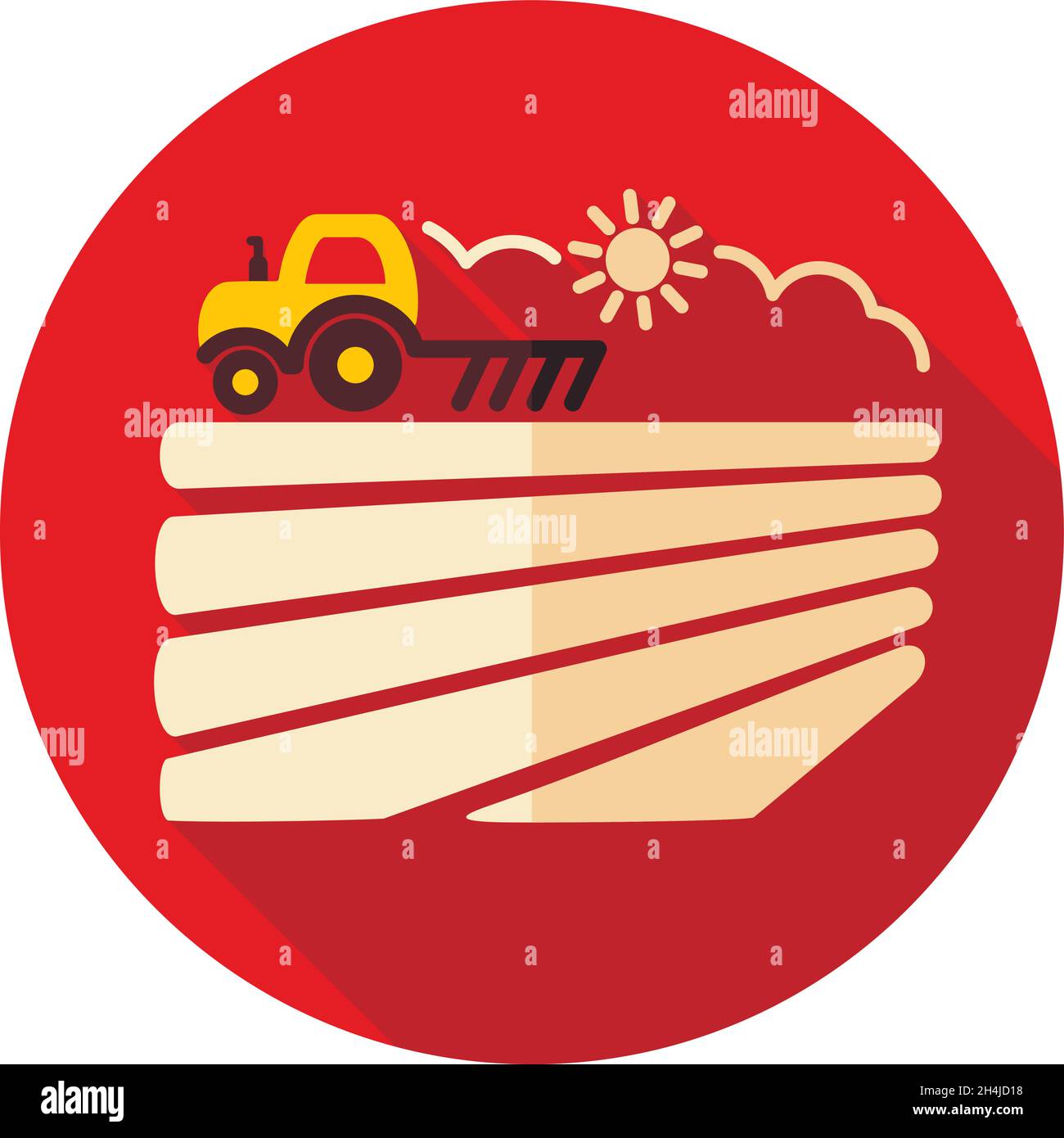 The tractor plows the field before sowing icon. Spring or autumn field ...