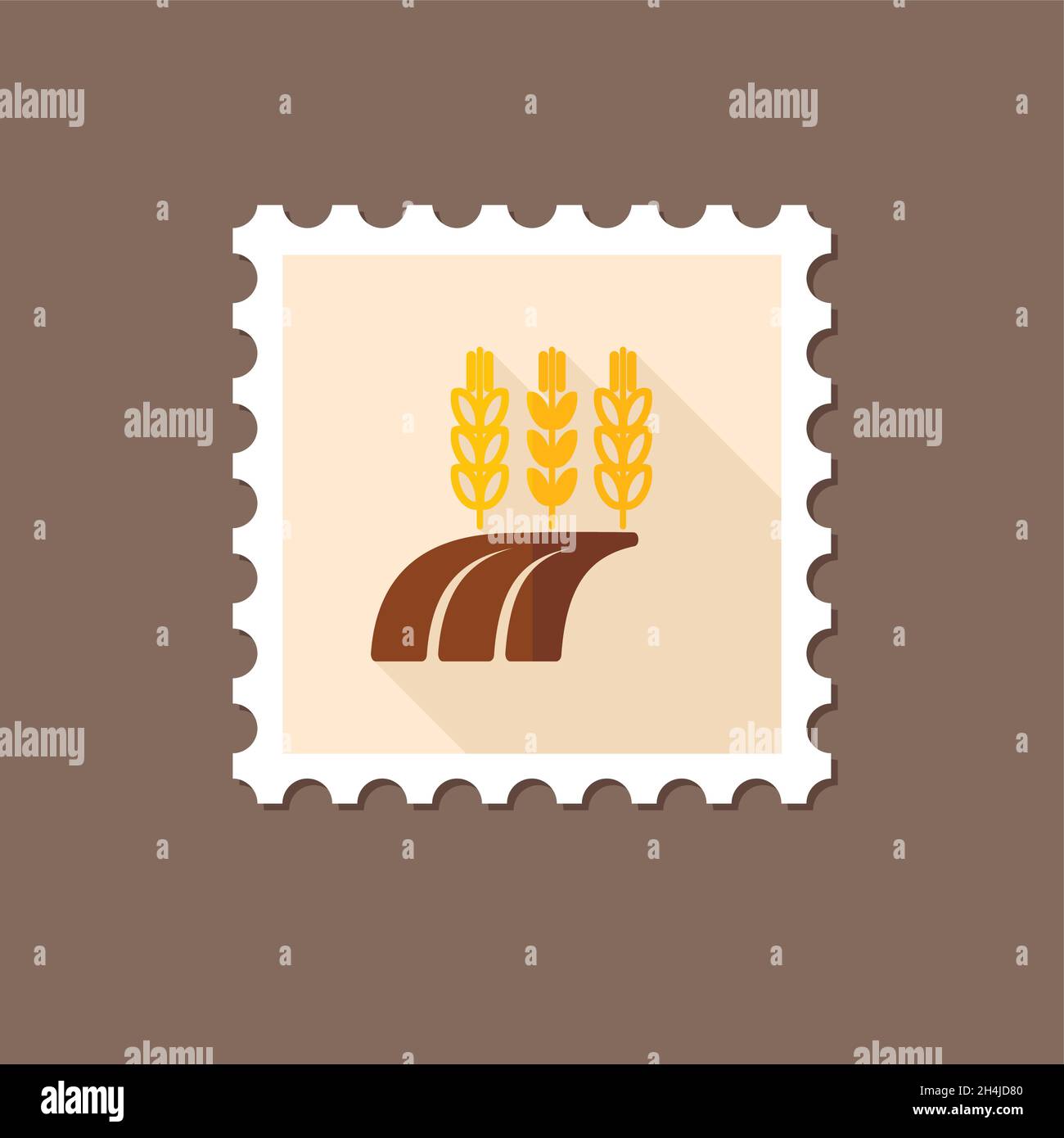 Ears of Wheat, Barley or Rye on field flat stamp with long shadow, eps ...