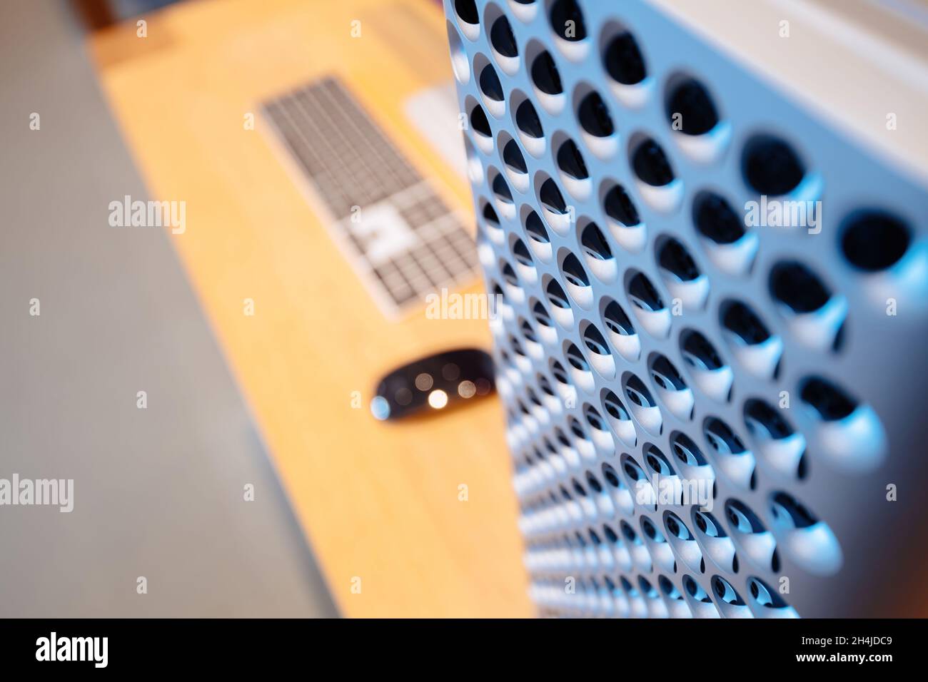 Close-up of air ducts ventilation holes on front aluminum body of Apple ...