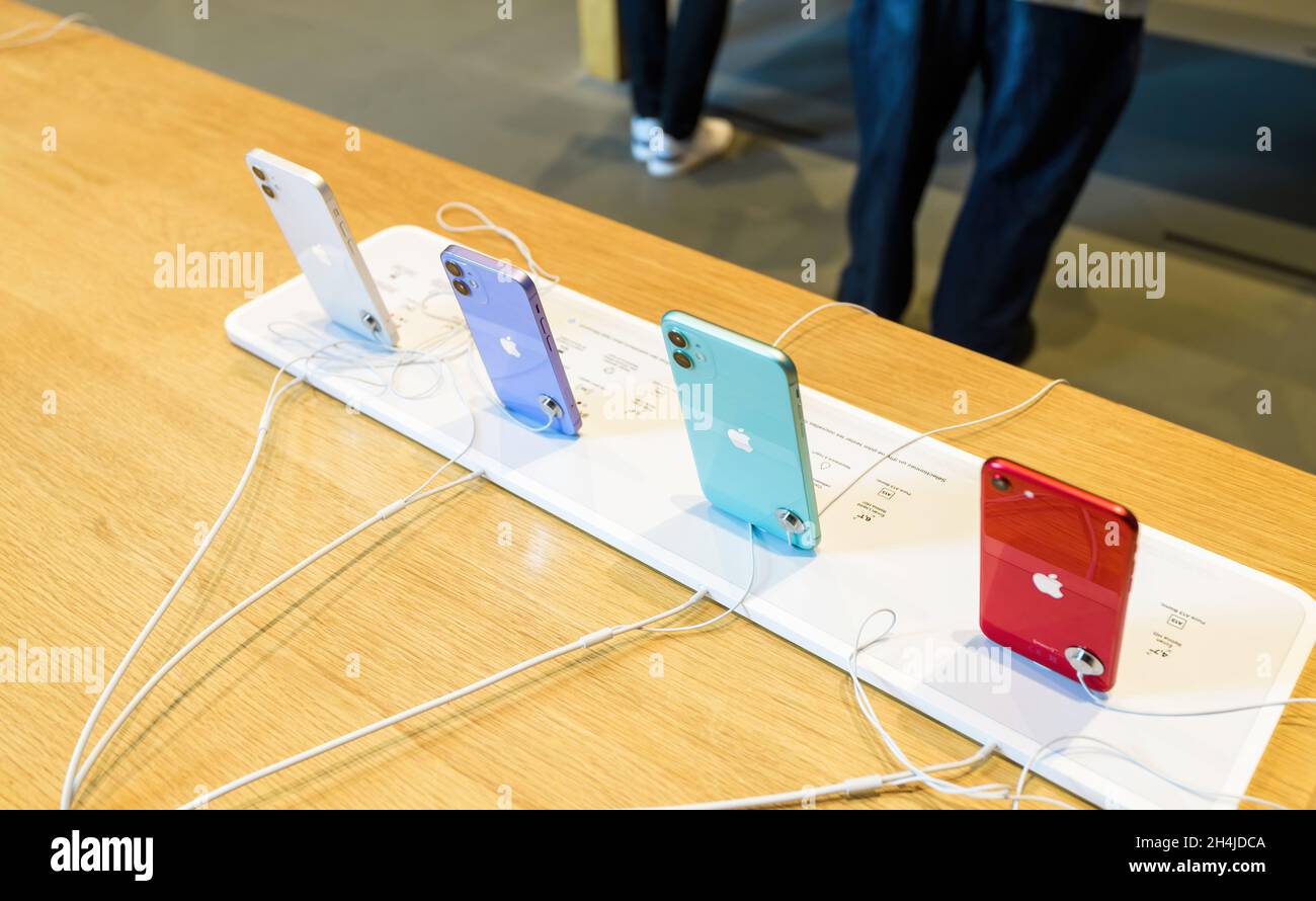 Rear view of all 2021 iPhone 13 versions smartphone Mini, Pro Max model ...