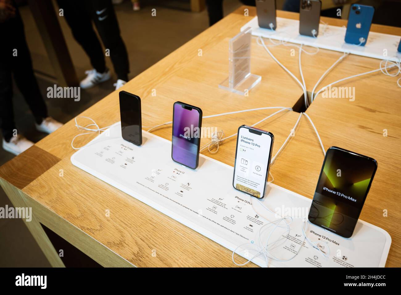 Directly above view of all 2021 iPhone 13 versions smartphone Mini, Pro ...