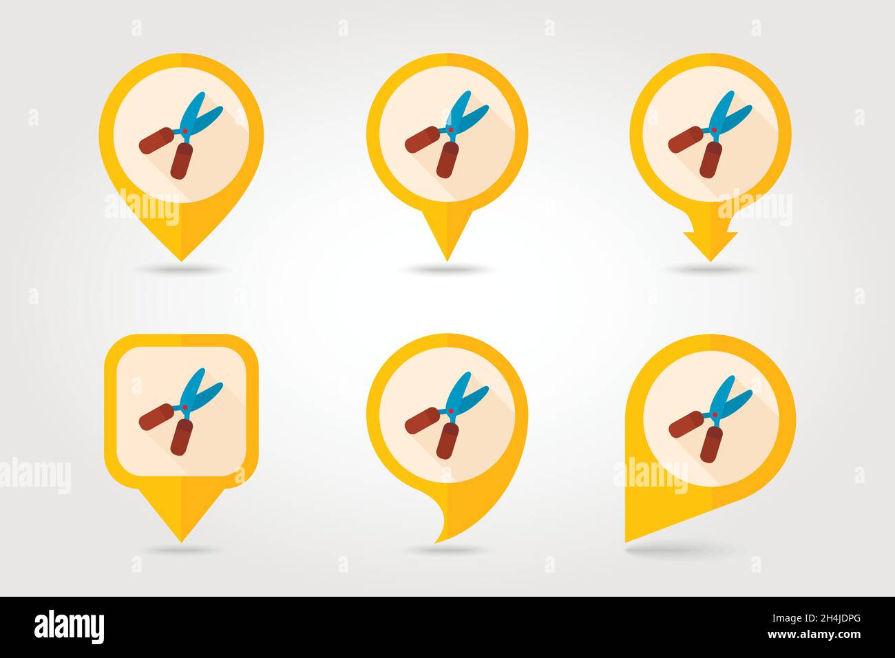 Secateurs, pruner, averruncator flat vector pin map icon. Map pointer ...