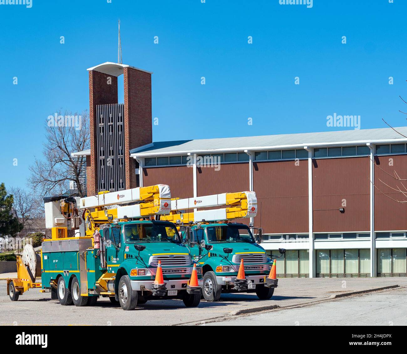 Toronto Hydro trucks gathering for large work, Canada Stock Photo - Alamy