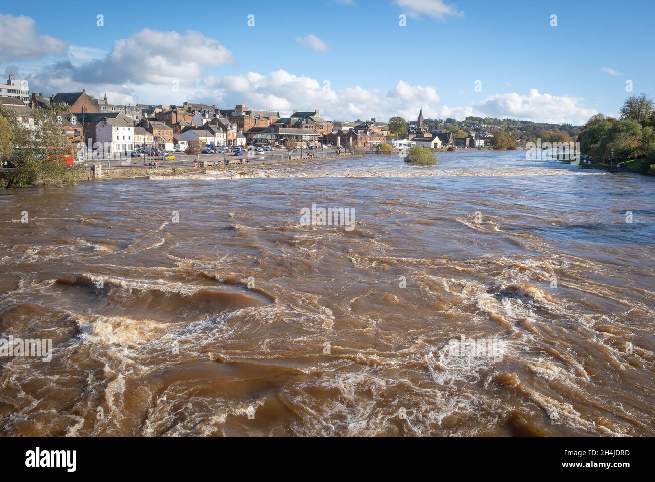 View of the River Nith in spate looking downstream towards the ...