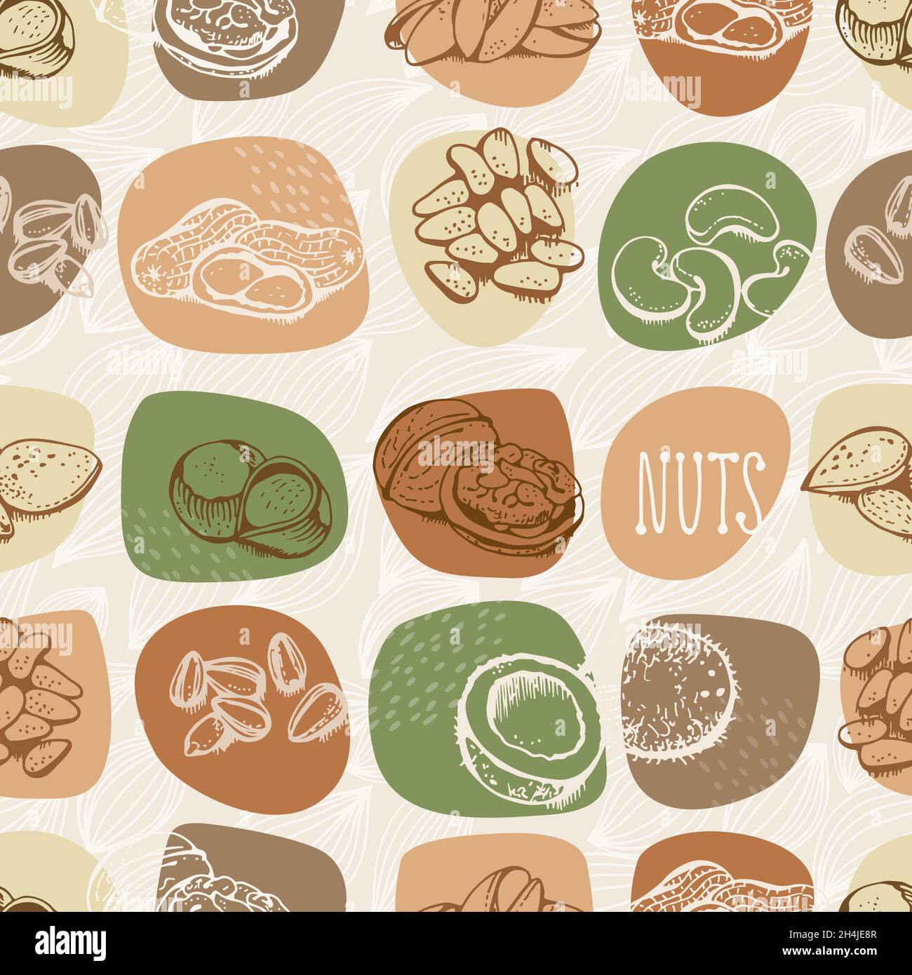 Nuts set vector seamless pattern, various nuts hand drawn spot ...