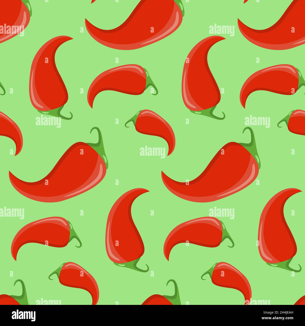 Seamless pattern, red chili jalapeno peppers on a green background ...
