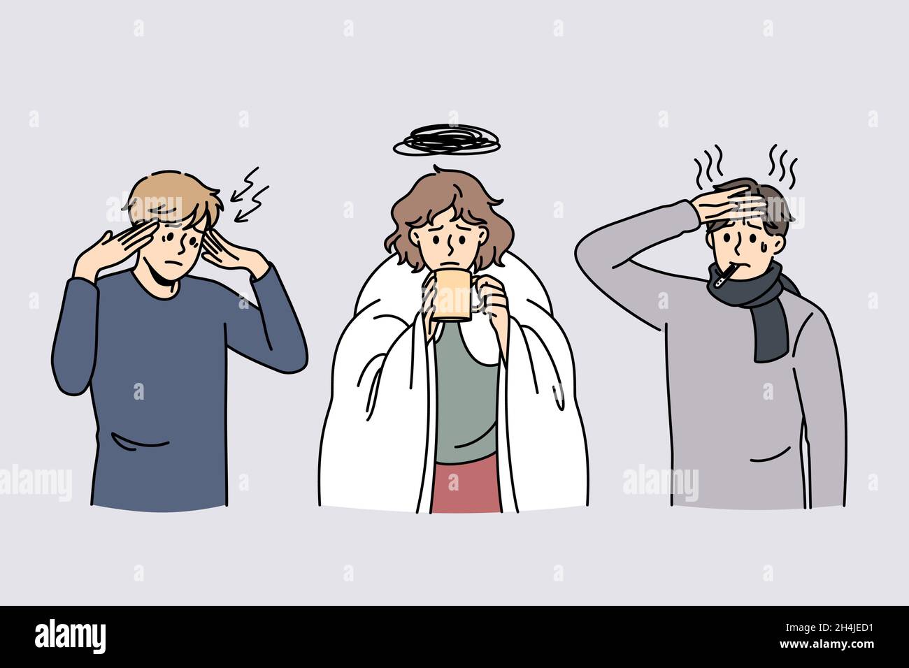 Fever and feeling sick concept. Group of young people standing touching ...