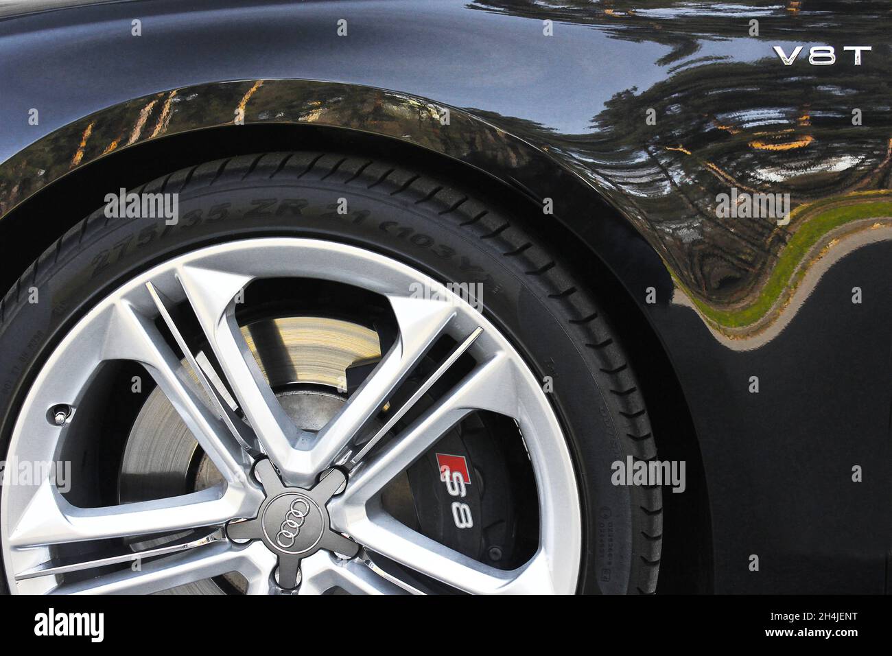 Kiev, Ukraine - April 12, 2016; Audi S8. Car wheels and tires close up ...