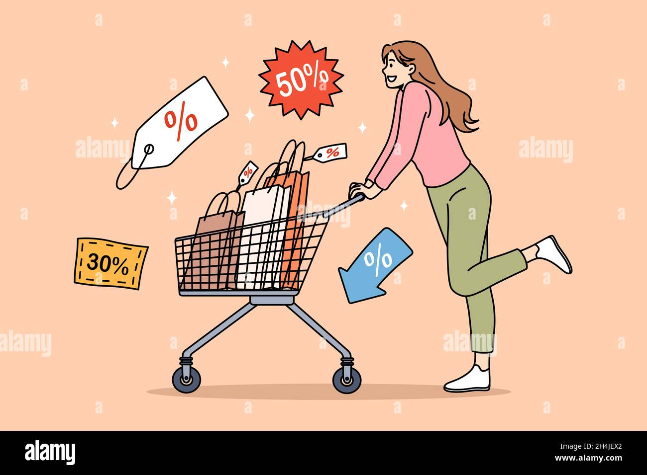 Cartoon Woman With Shopping Cart