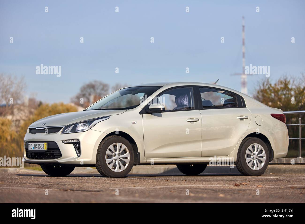 Berlin - October 2021: grey metallic sedan car 2017 Kia Rio IV Sedan YB ...