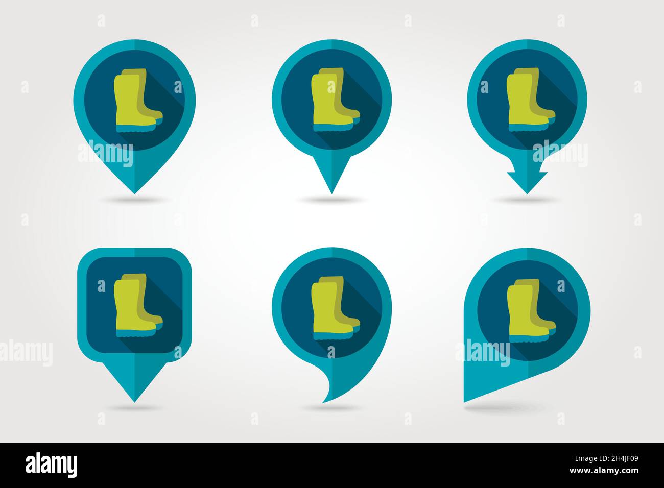 Rubber boots, gumboots, wellies flat vector pin map icon. Map pointer ...