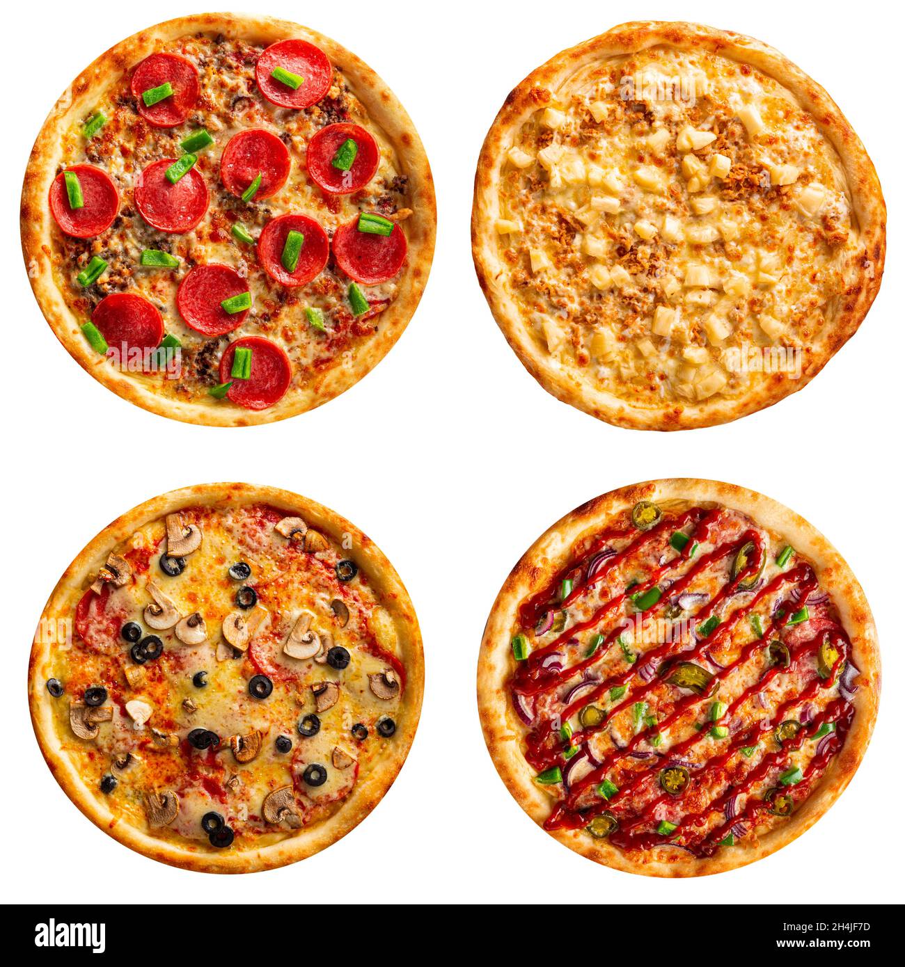 Set of different pizzas collage isolated on white Stock Photo - Alamy