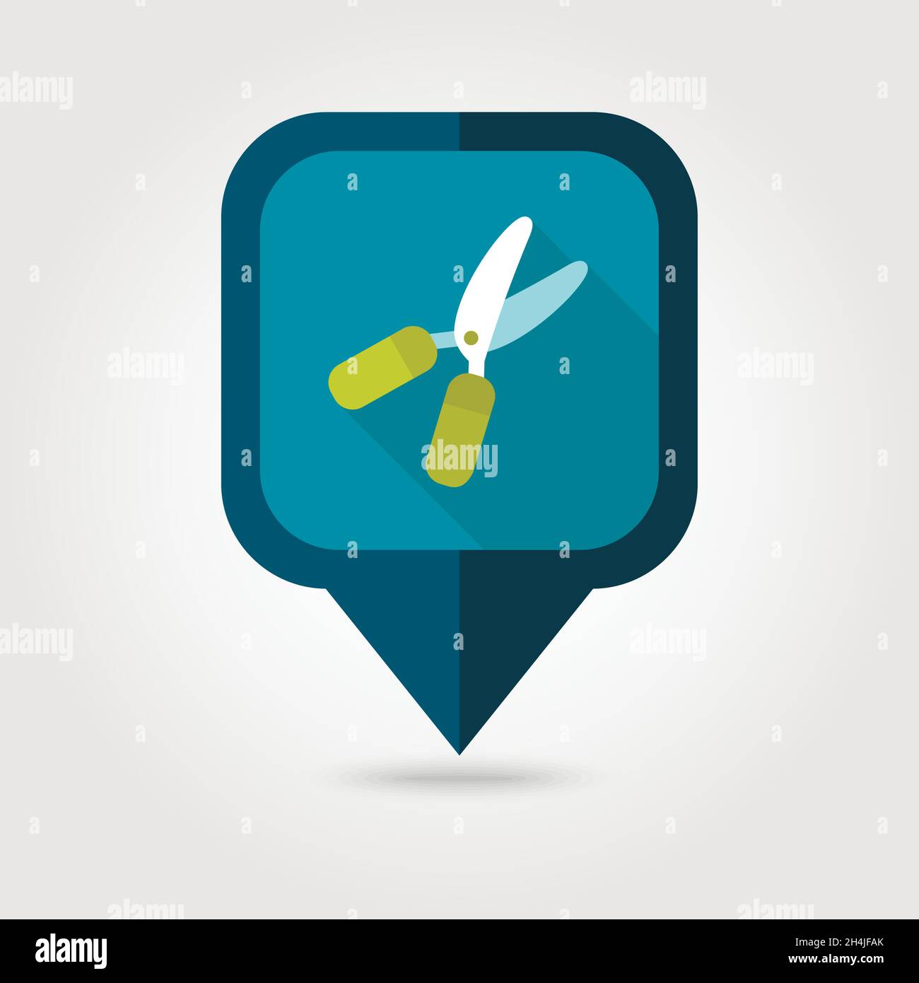 Secateurs, pruner, averruncator flat vector pin map icon. Map pointer ...