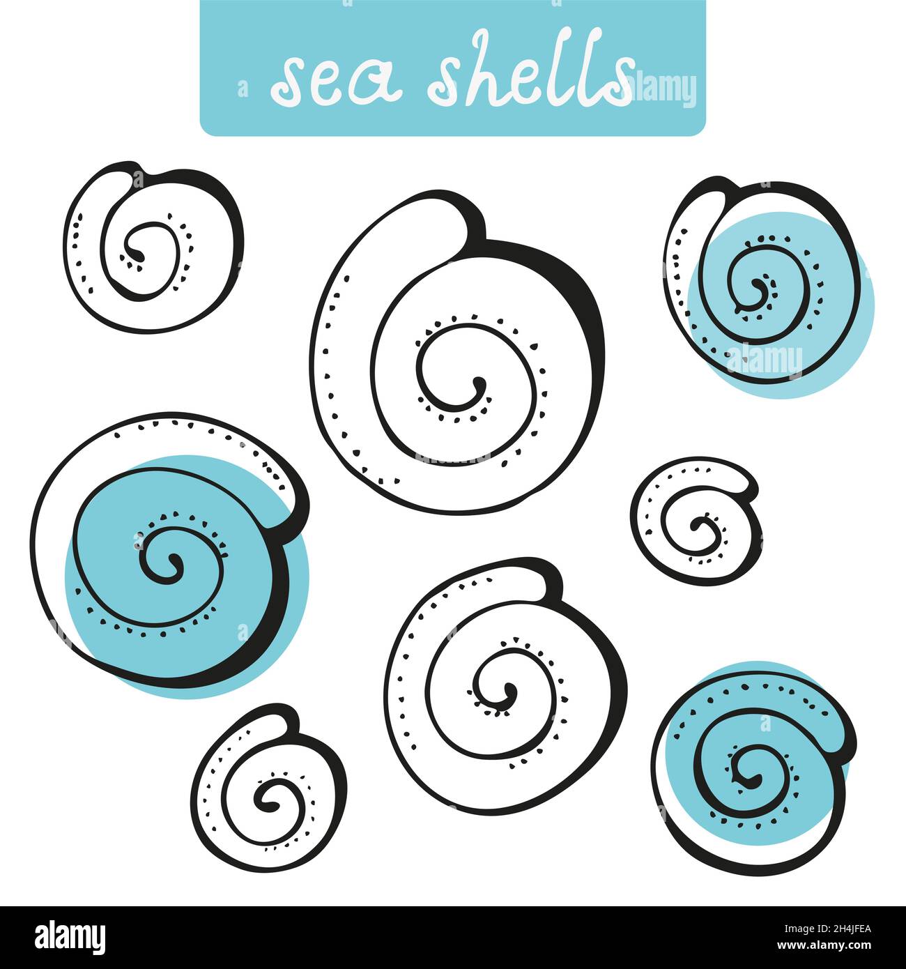 Hand drawn set cute doodle vector seashells isolated on white ...