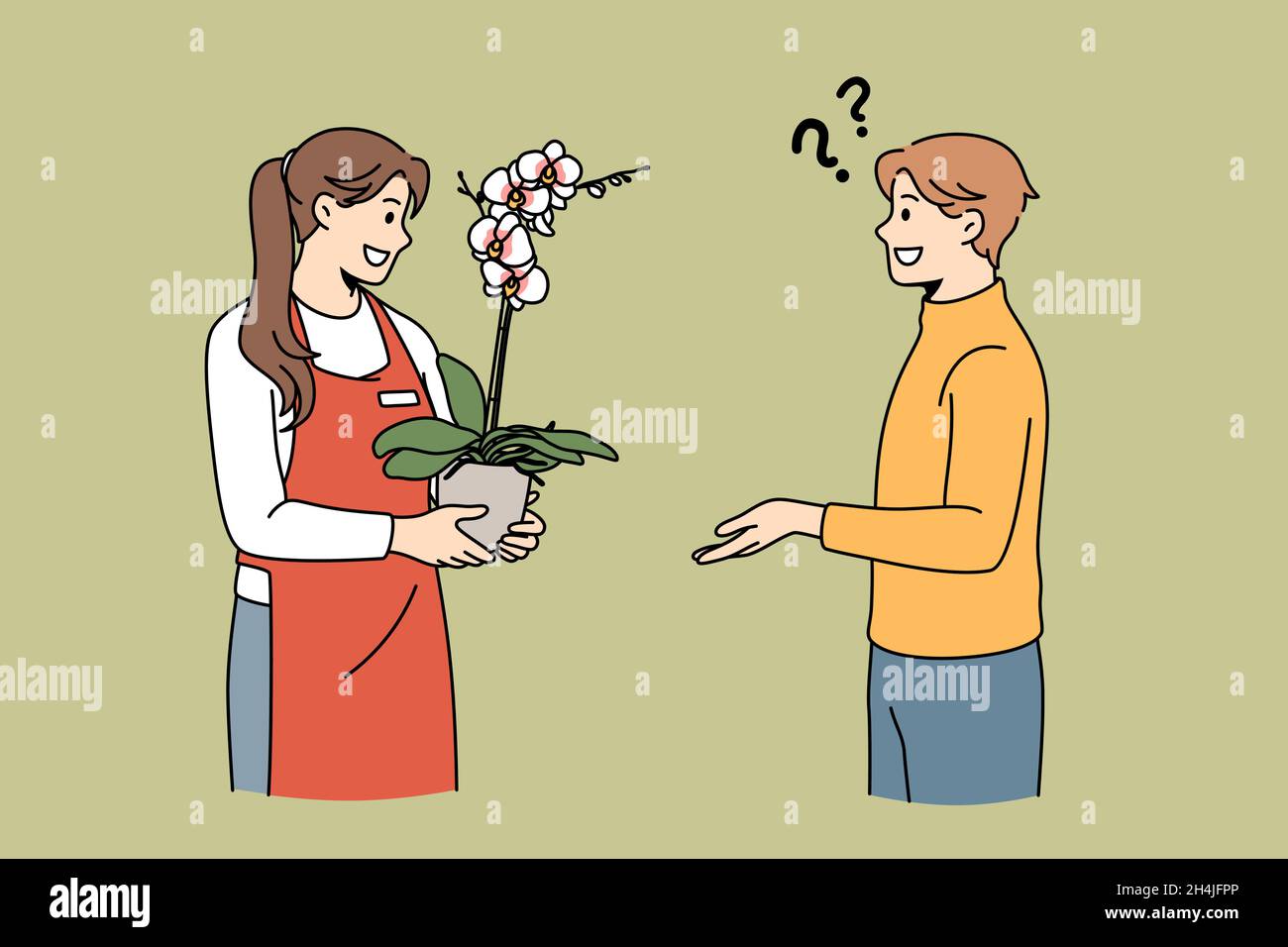 Communication in flower store concept. Young man client customer ...