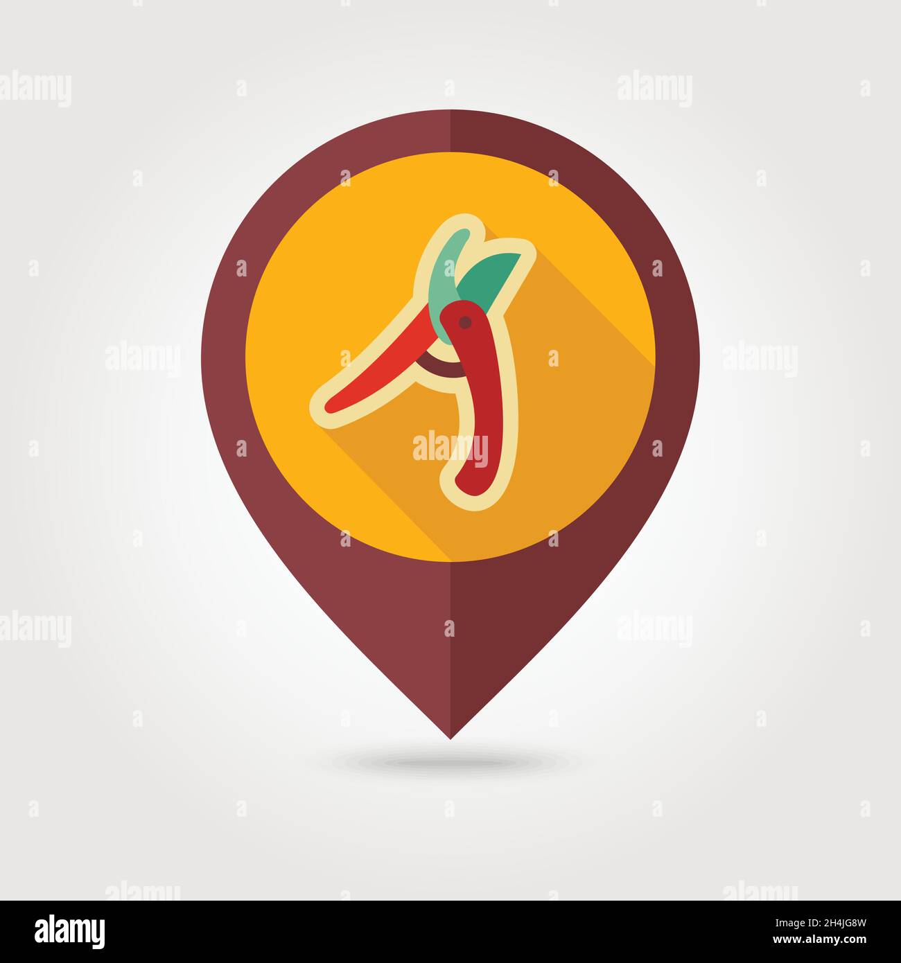 Secateurs, pruner, averruncator flat vector pin map icon. Map pointer ...