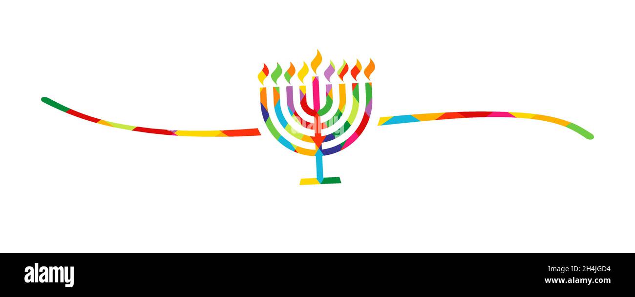 Hanukkah menorah colored stained glass, hand drawn divider shape ...