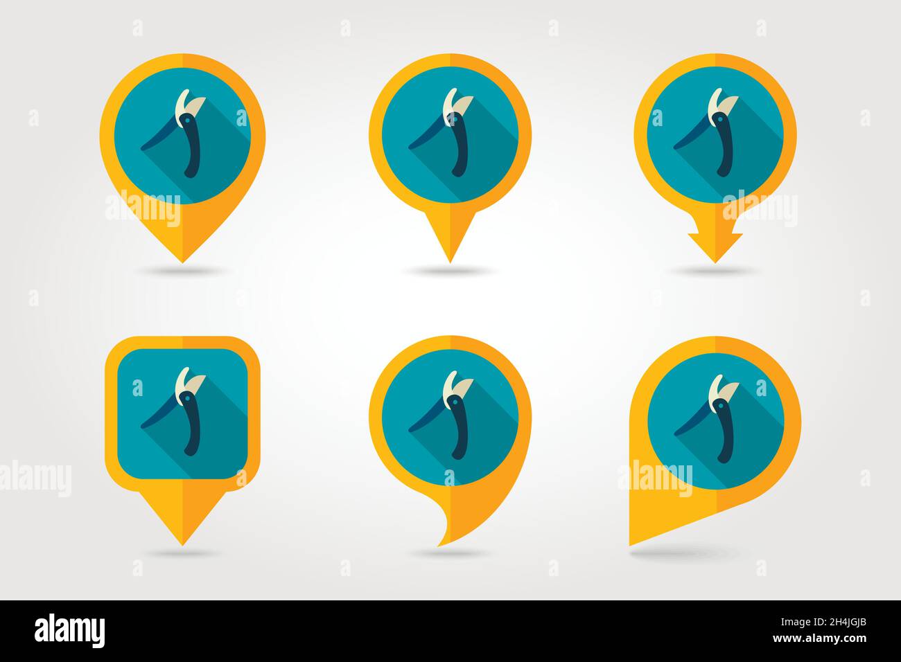 Secateurs, pruner, averruncator flat vector pin map icon. Map pointer ...