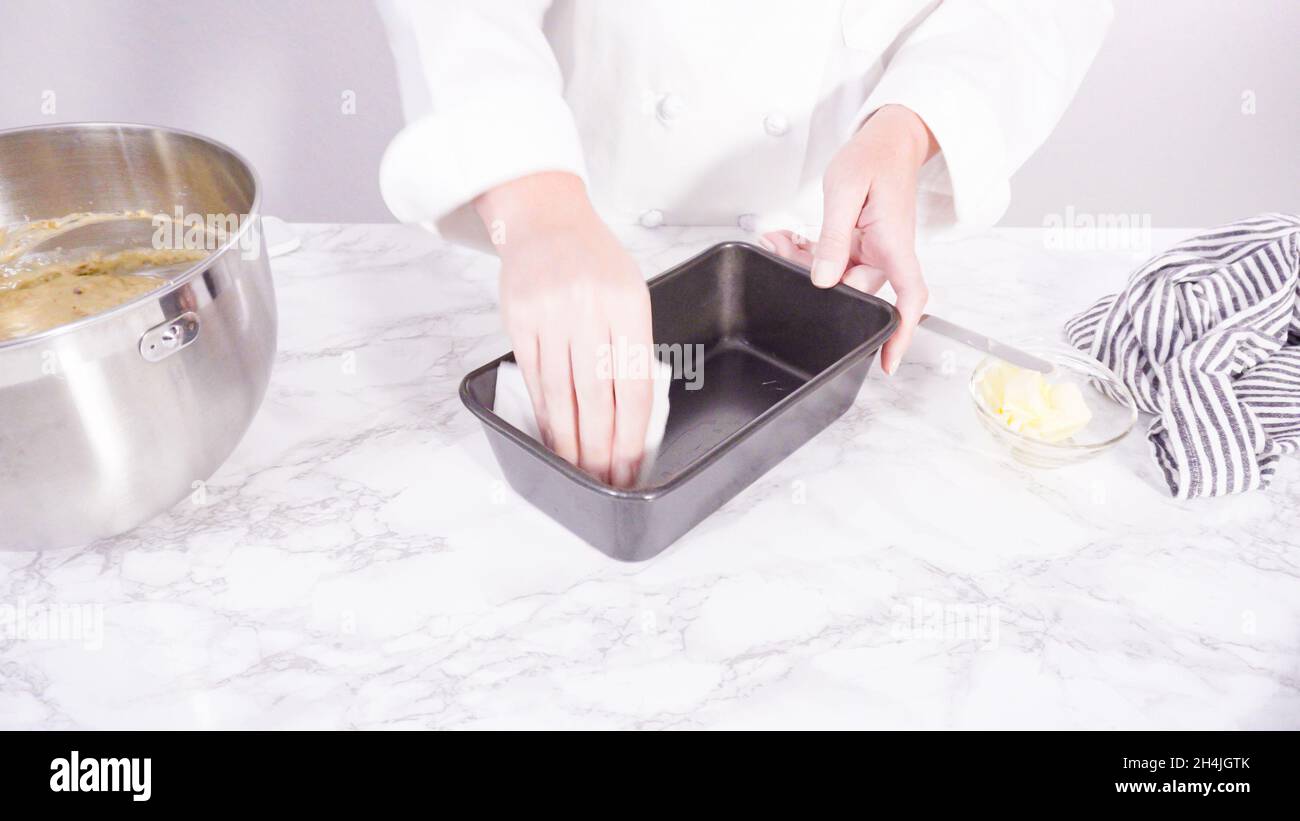 Step step greasing baking pan hi-res stock photography and images - Alamy