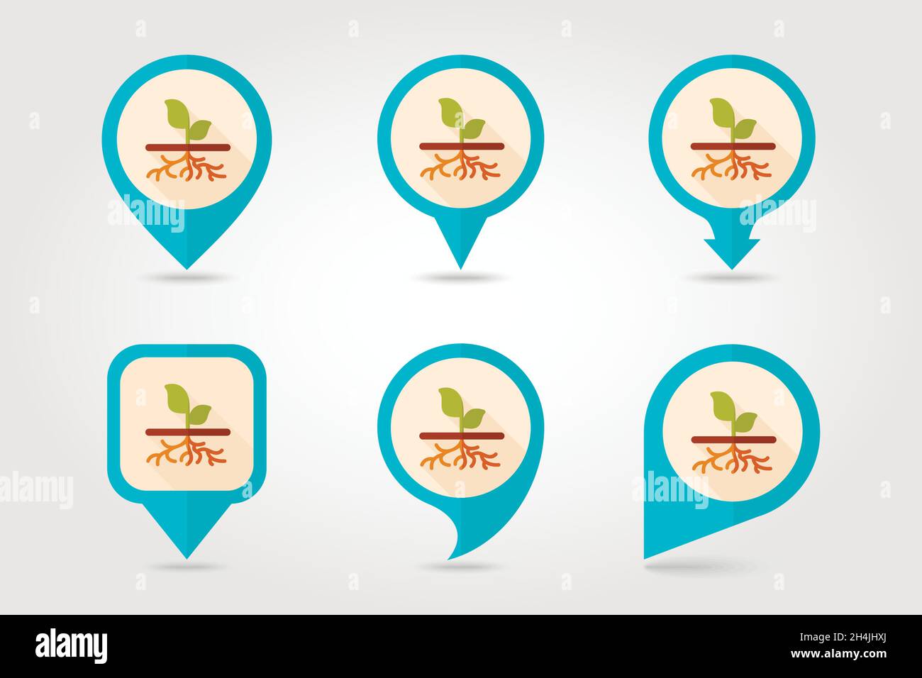 Plant with roots flat vector pin map icon. Map pointer. Map markers ...