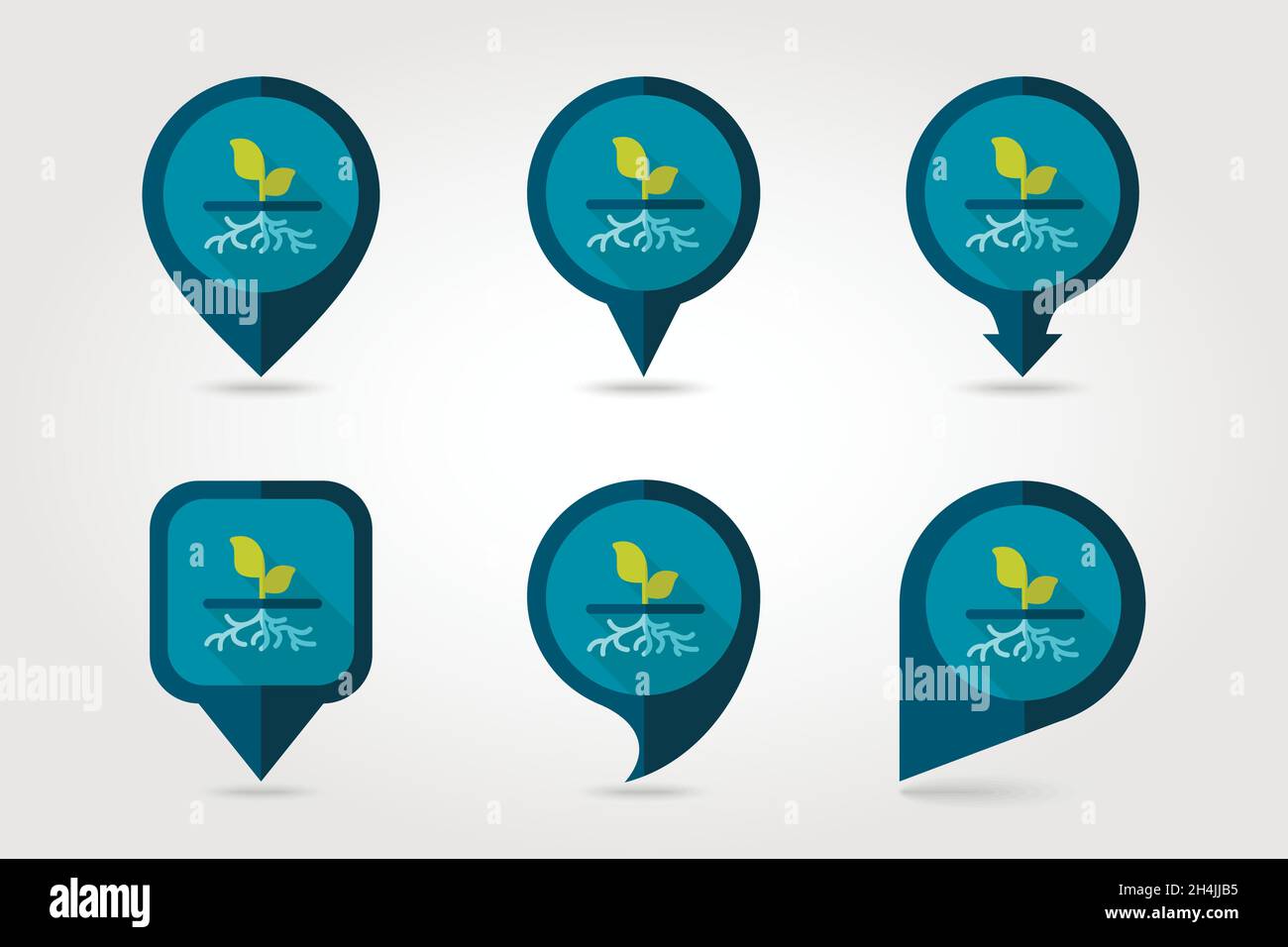 Plant with roots flat vector pin map icon. Map pointer. Map markers ...