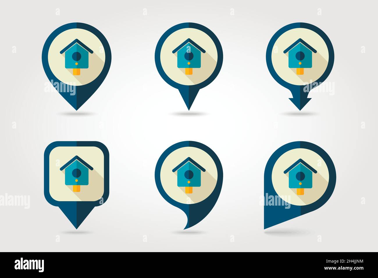Nesting box, bird-house flat vector pin map icon. Map pointer. Map ...
