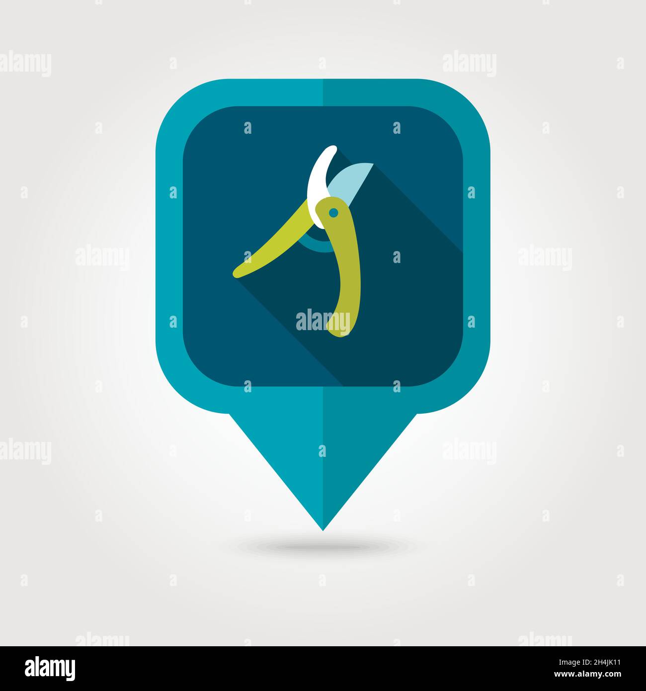 Secateurs, pruner, averruncator flat vector pin map icon. Map pointer ...
