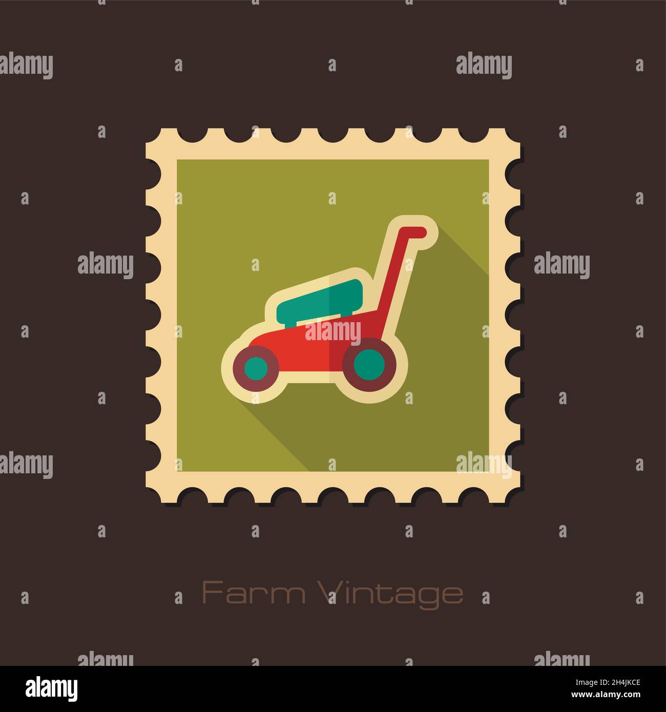 Lawn Mowers retro flat stamp with long shadow isolated, garden, eps 10 ...