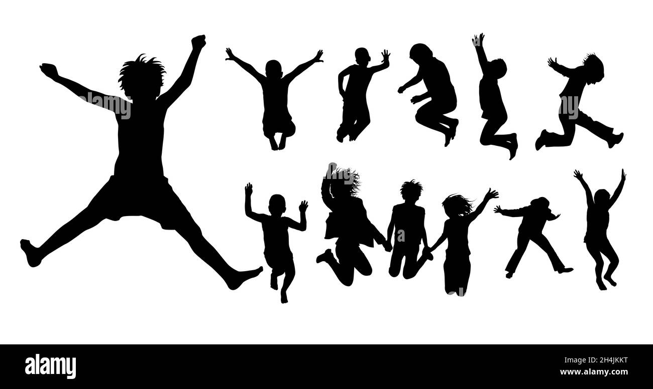 Jumping joyful children. Silhouettes. Vector illustration Stock Vector ...