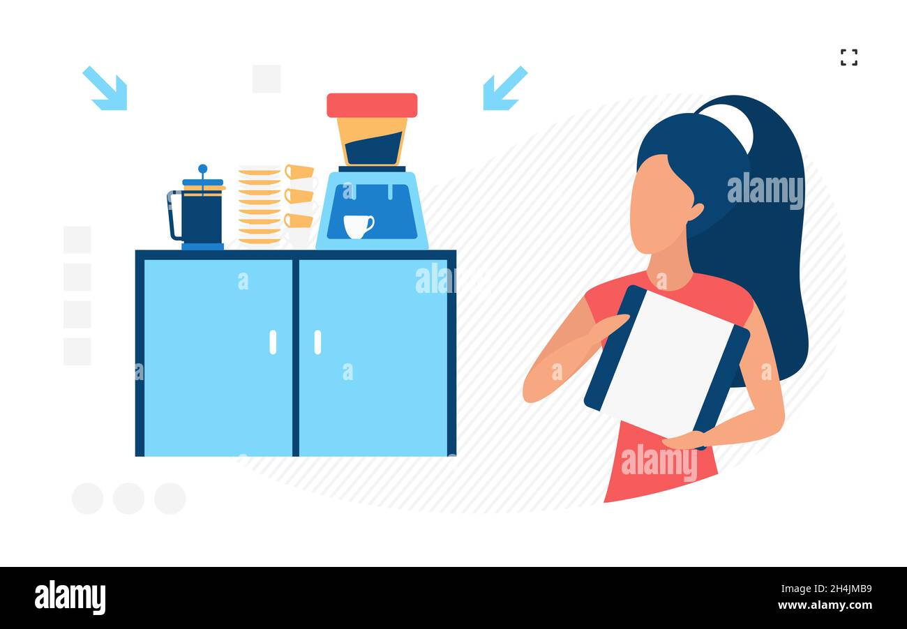 Cooking electronics, modern coffee machine near girl, brewing drinks ...