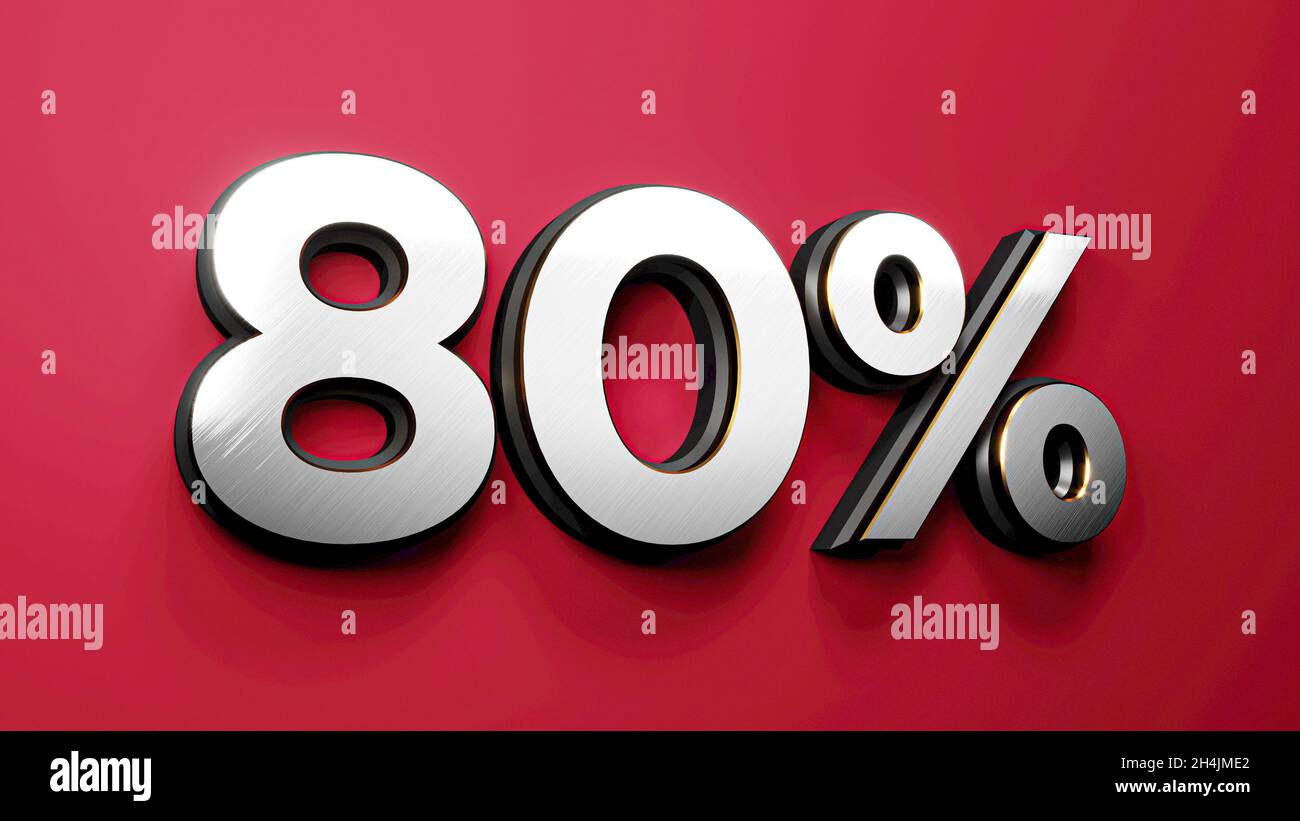 Silver-gold 80 percent off special offer sign on a red background Stock ...