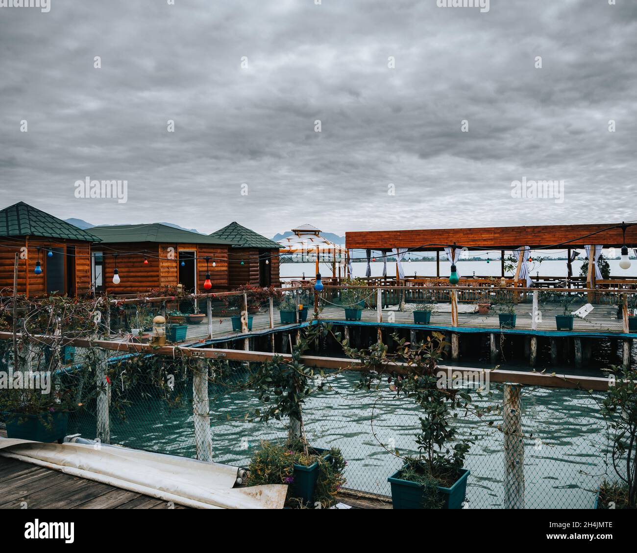 Beautiful restaurant rooms in the water Stock Photo - Alamy